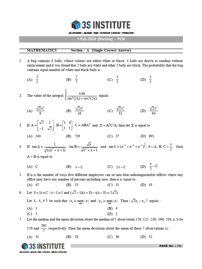 Jee Mains 1 Feb 2024 Shift 1 | PDF | Titration | Chemistry
