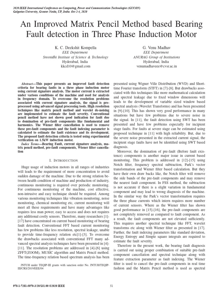 2an Improved Matrix Pencil Method Based Bearing Fault Detection in T ...