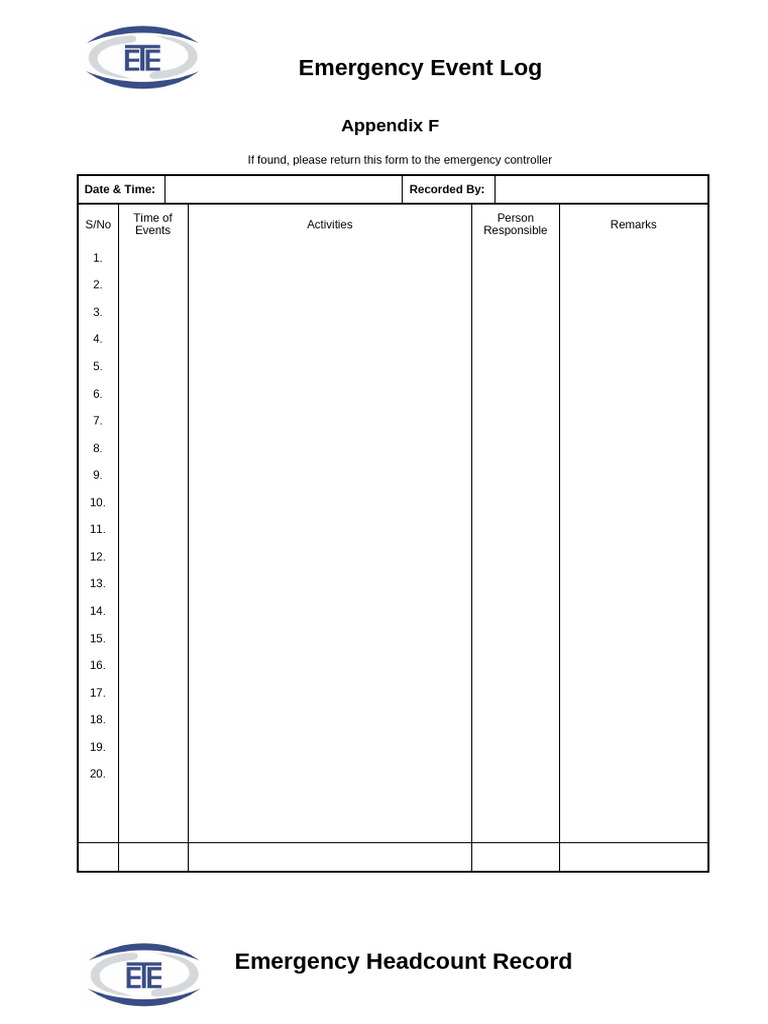 Emergency Event Log and Headcount Form | PDF