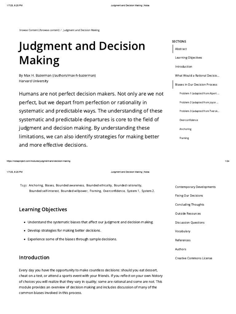 Judgment and Decision Making _ Noba | PDF | Decision Making | Rationality