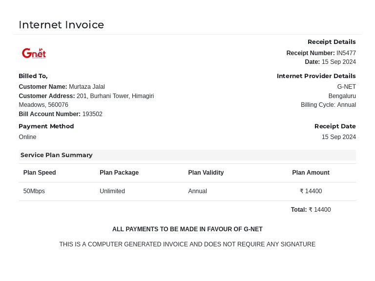 Internet Invoice | PDF