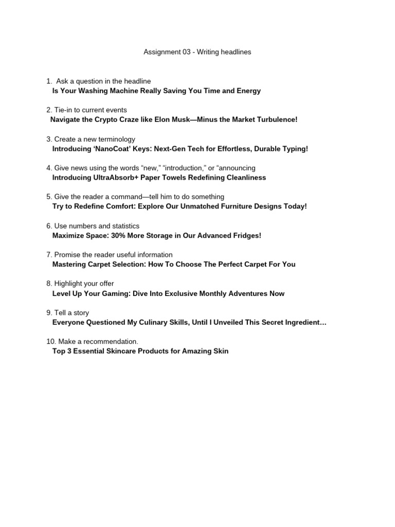 Assignment 03 - Writing Headlines | PDF