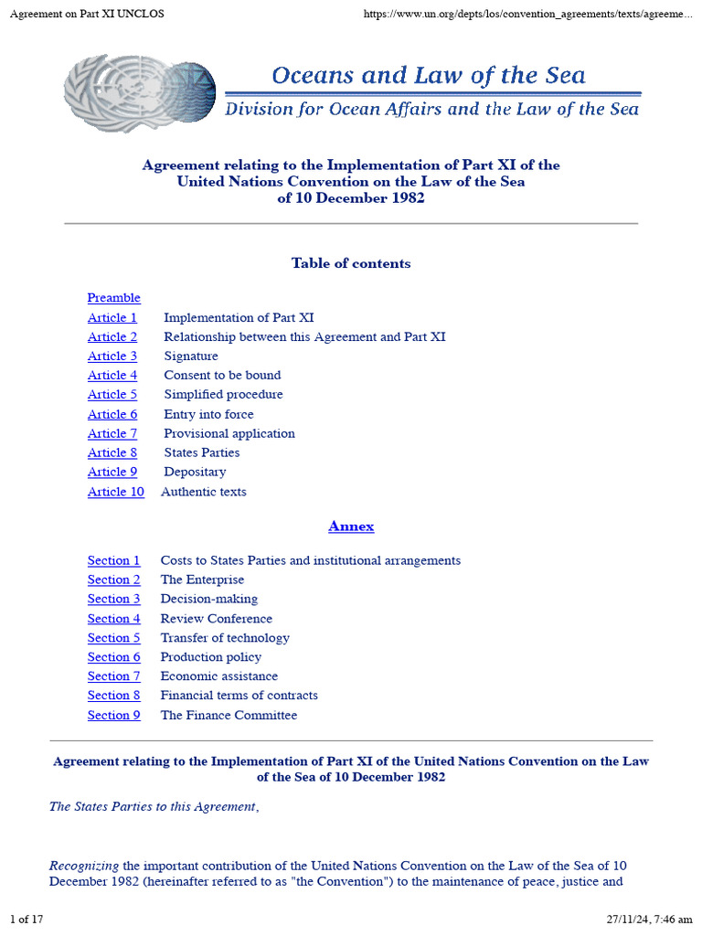 UNCLOS Part XI Implementation | PDF | United Nations Convention On The ...
