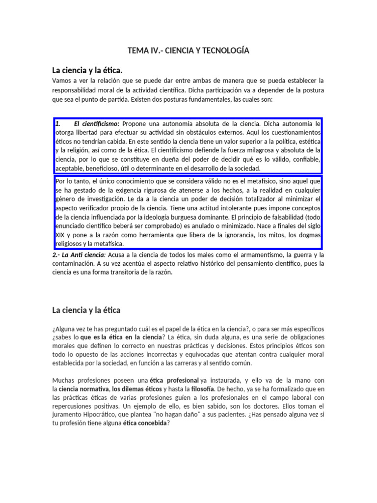 Tema Iv Ciencia y Tecnología | PDF | Método científico | Science