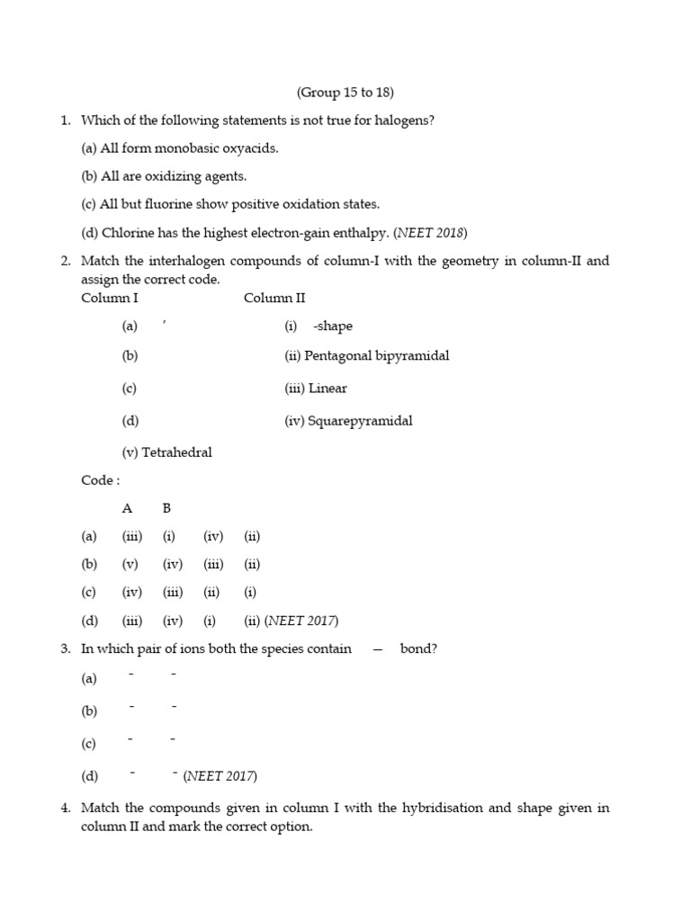 p-block | PDF | Chlorine | Chemical Bond