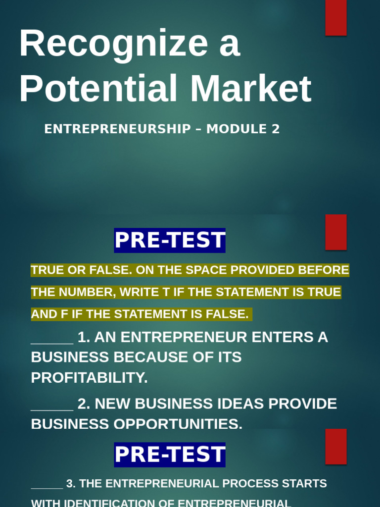 Recognize a Potential Market | PDF | Entrepreneurship | Natural Environment