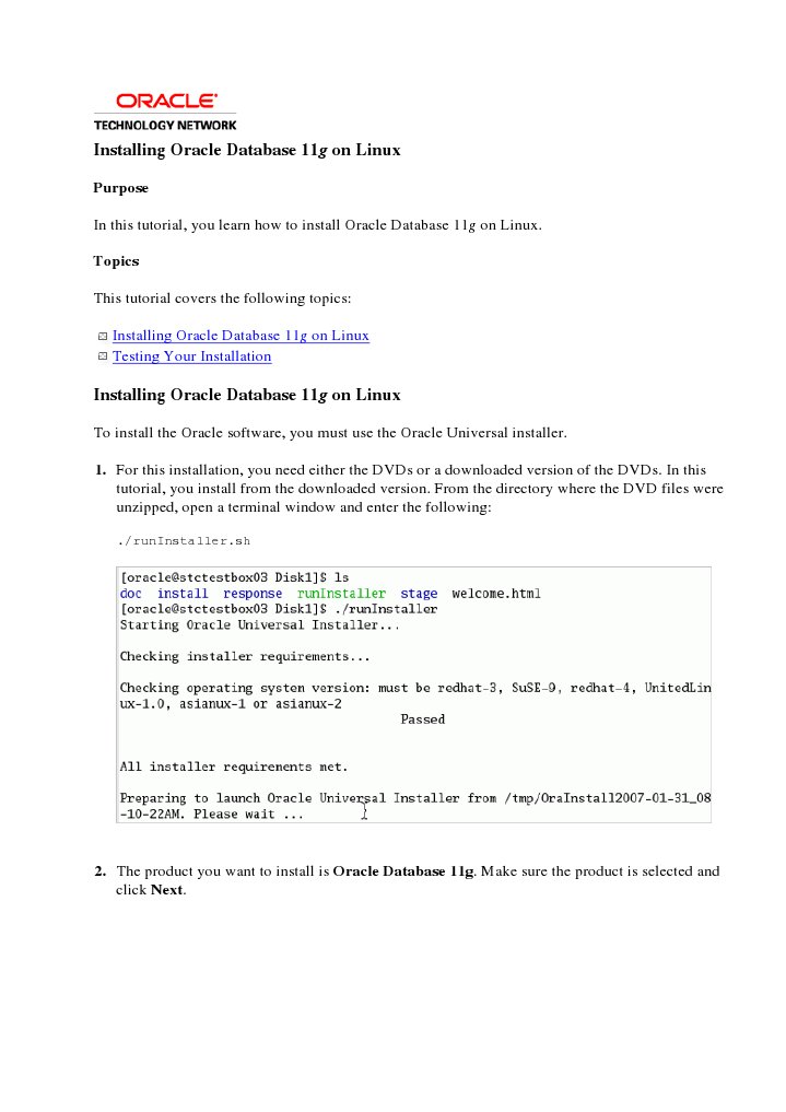 Installing Oracle Database 11g On Linux Download Free Pdf Installation Computer Programs