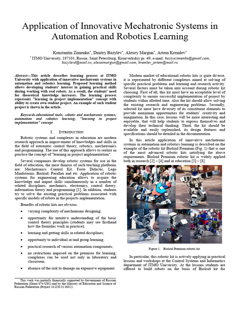 Application of Innovative Mechatronic Systems in Automation and ...