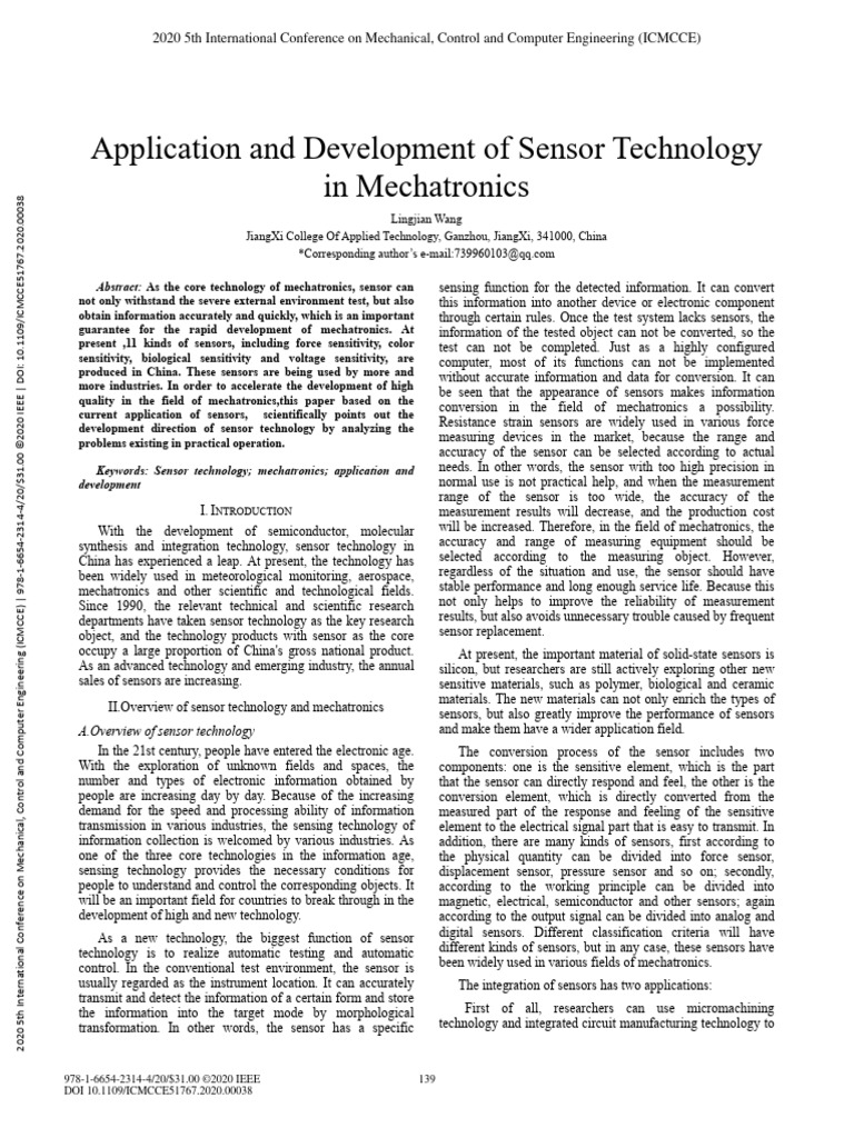 Application and Development of Sensor Technology in Mechatronics | PDF | Computing | Computer ...