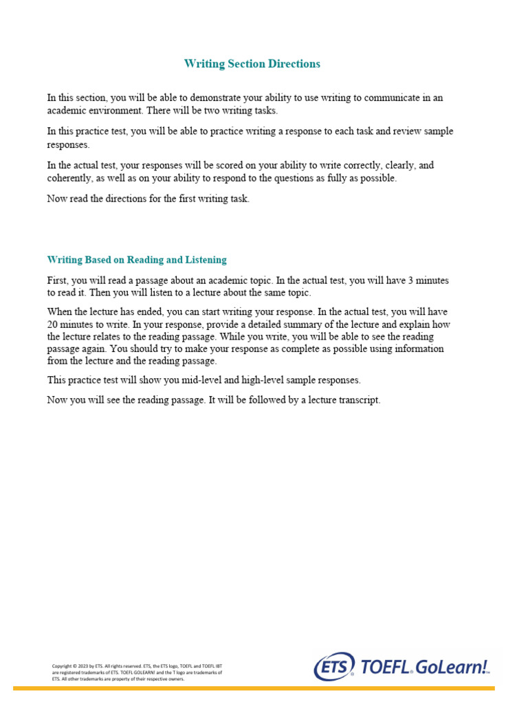 TOEFL iBT® Free Practice Test | PDF | Test Of English As A Foreign Language