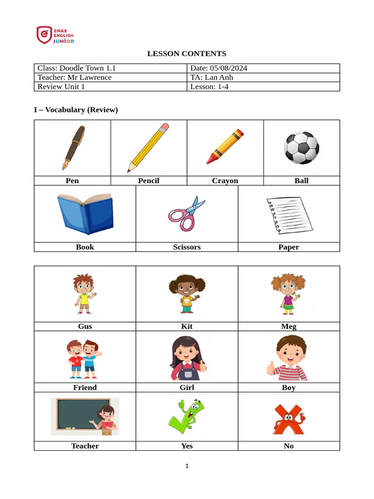 (05.08 - DT1.1) Review Unit 1 (Lesson 1 - 4) | PDF