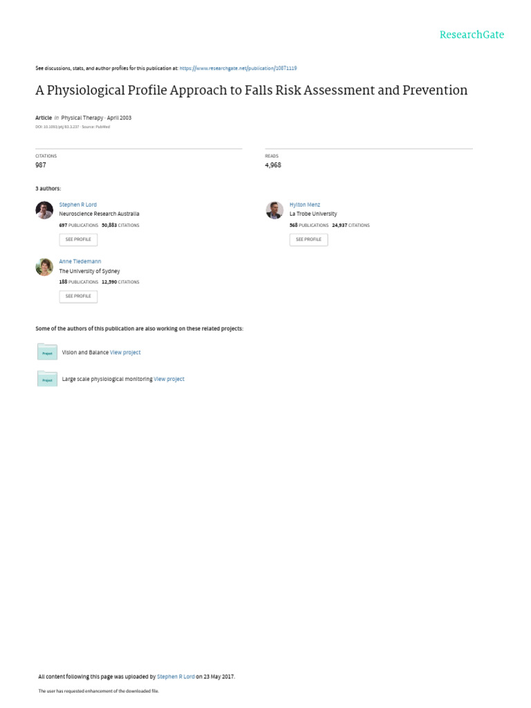 A Physiological Profile Approach To Falls Risk Ass | PDF | Visual ...