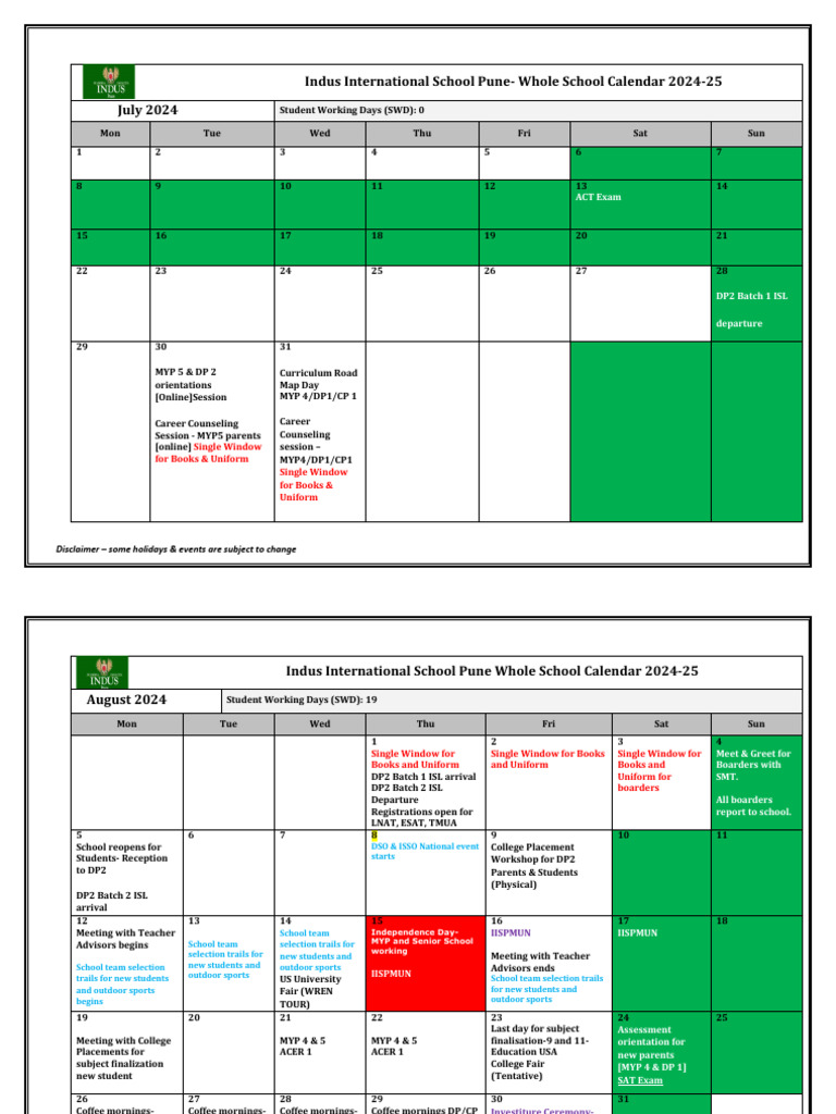 Indus International School Calendar 2024-25 | PDF | Qualifications
