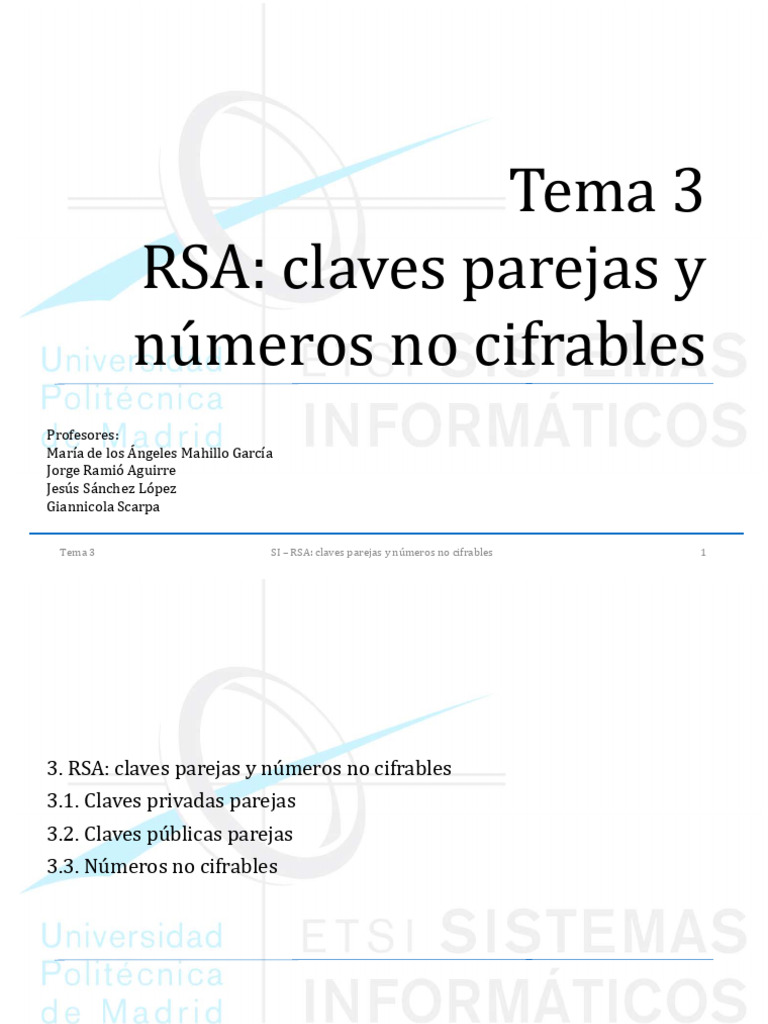SI 20-21 Tema3 RSA Claves Parejas Numeros No Cifrables | PDF ...