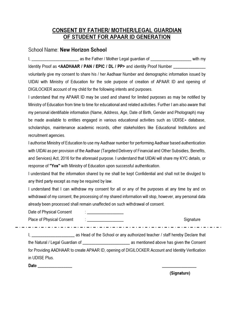 Consent for APAAR ID Generation | PDF | Privacy | Justice