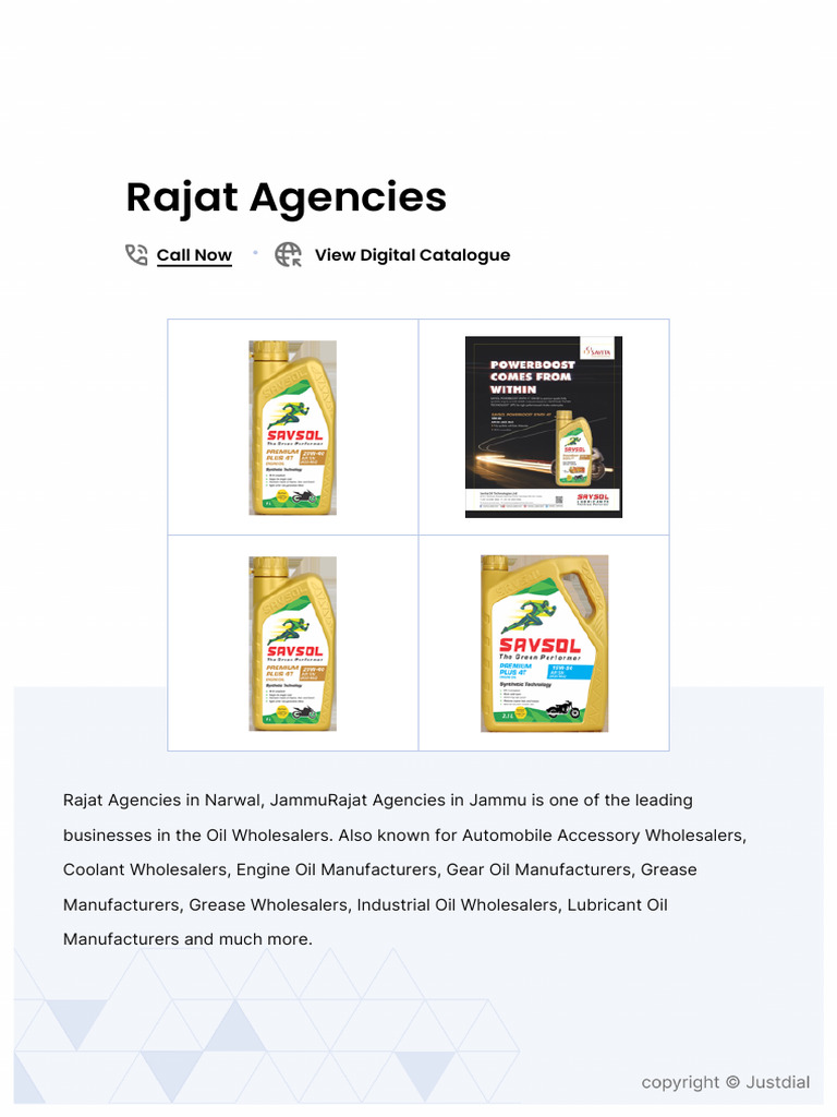 Rajat Agencies Narwal Jammu Oil Wholesalers Ue2us95 | PDF | Motor Oil ...
