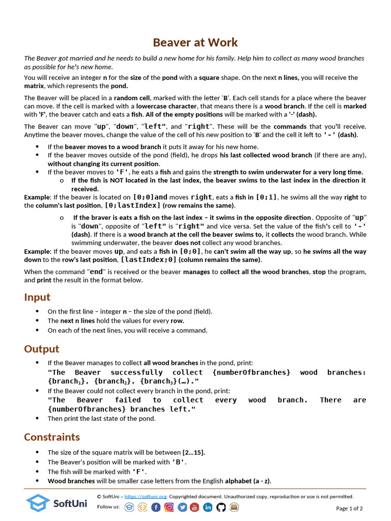 Beaver at Work - Problem Description | PDF