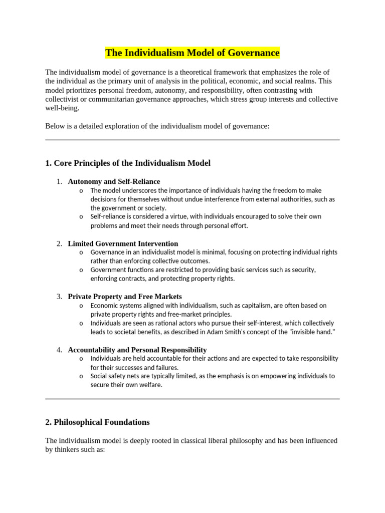 The Individualism Model of Governance | PDF | Individualism | Governance