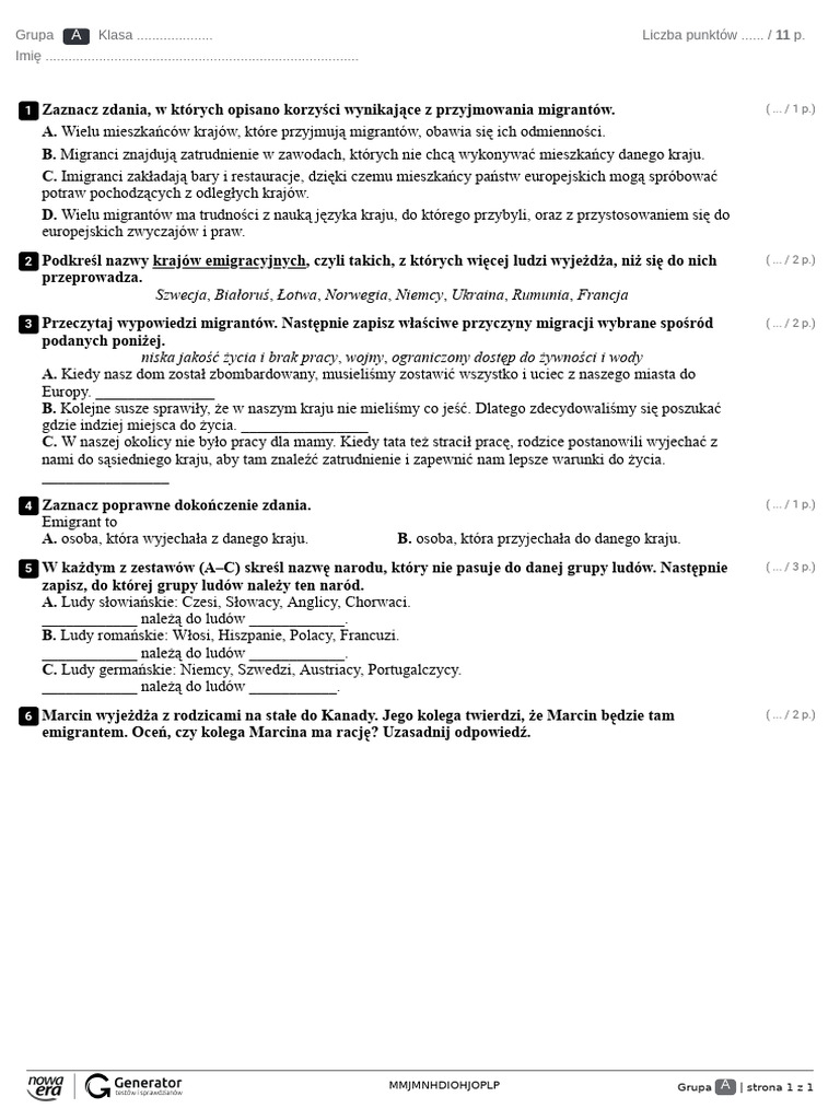 A37 Test (Z Widoczną Punktacją) - 1 | PDF