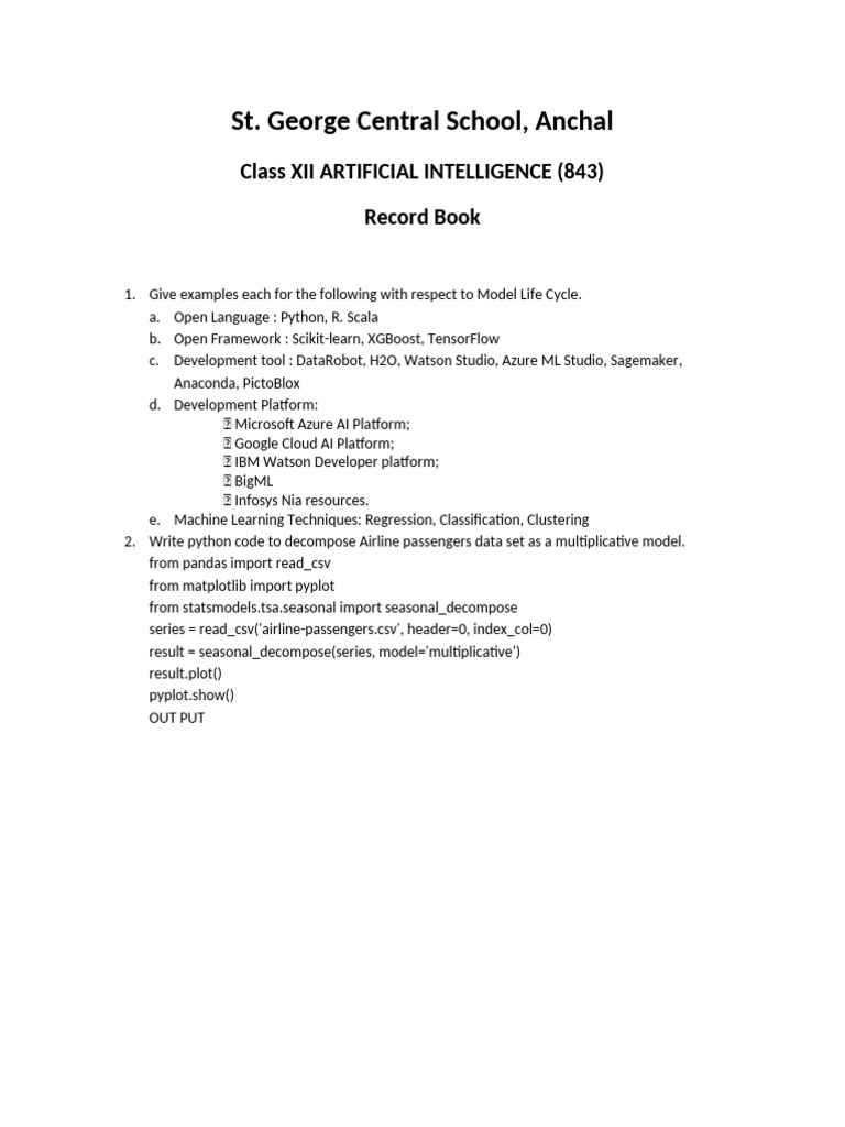 XII AI Practical Record | PDF | Artificial Intelligence | Intelligence (AI) & Semantics