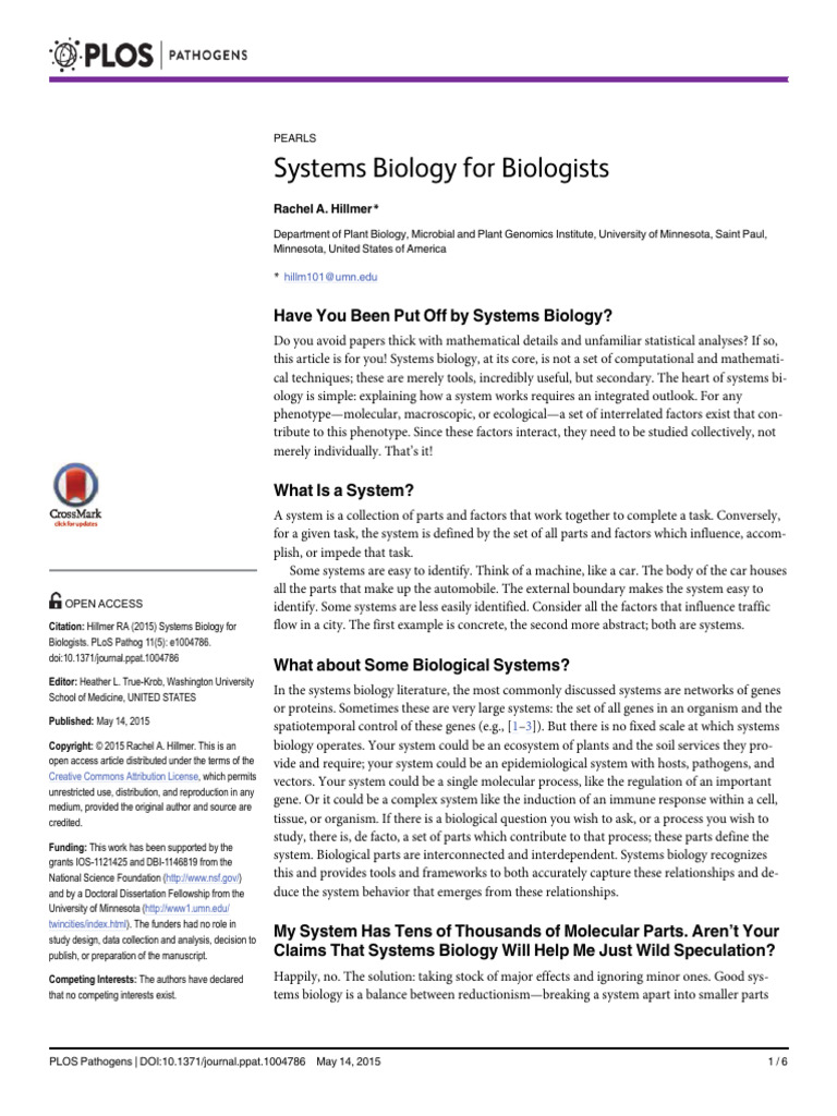 Biology For Biologists | PDF | System | Systems Biology