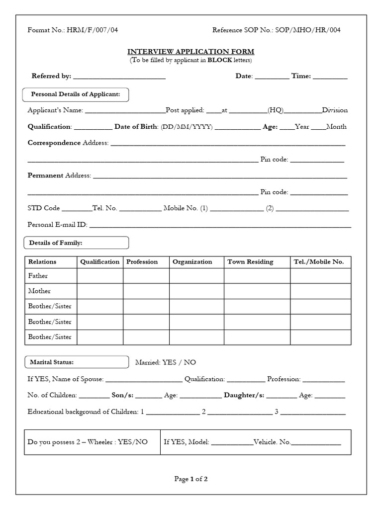 Interview Application Form | PDF | Business