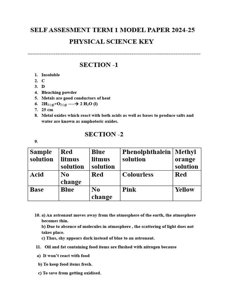 10th Class Sa 1 PS Key Paper | PDF | Refraction | Corrosion