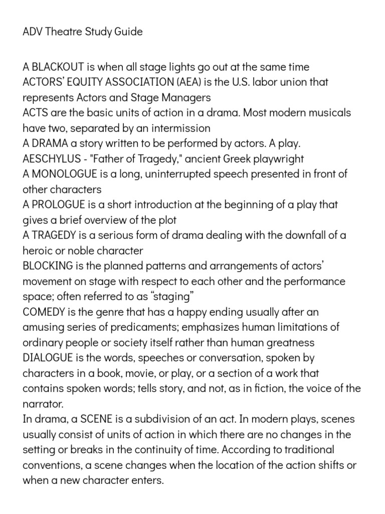 ADV Theatre Study Guide | PDF | Play (Theatre) | Actor
