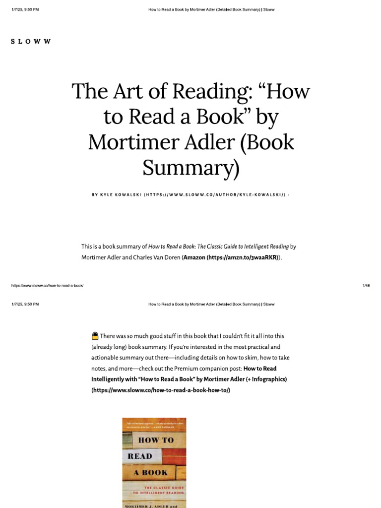 HW To Read A Book by Mortimer Adler - A Summary | PDF