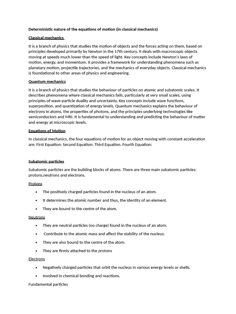 Deterministic Nature of The Equations of Motion | PDF | Atoms | Electron