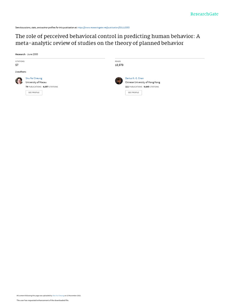 The Role of Perceived Behavioral Control in Predicting Human Behavior ...