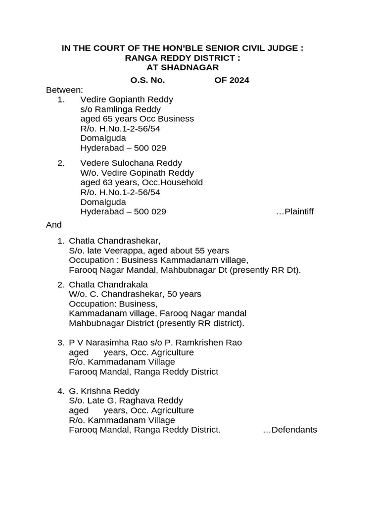 V1 New Both VGR & VSR - Suit For Declaration of Title & Perpetual Injunction | PDF | Lawsuit | Deed