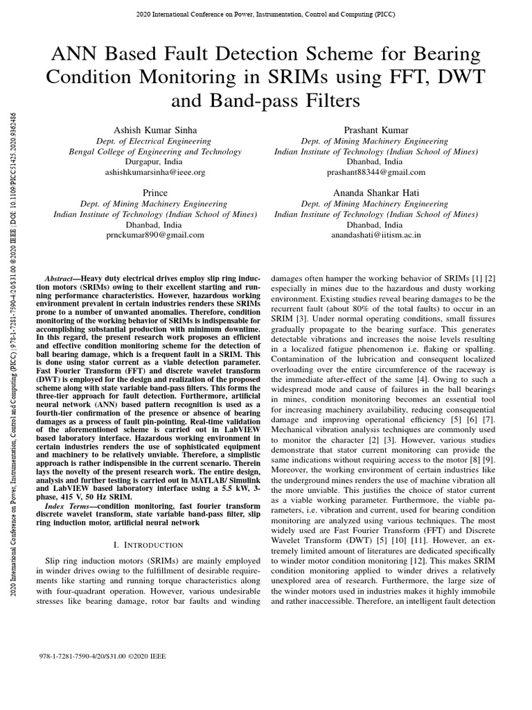 Ann Based Fault Detection Scheme For Bearing Condition Monitoring I Pdf Wavelet Applied