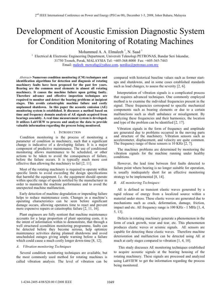 Development of Acoustic Emission Diagnostic System For Condition Mo ...