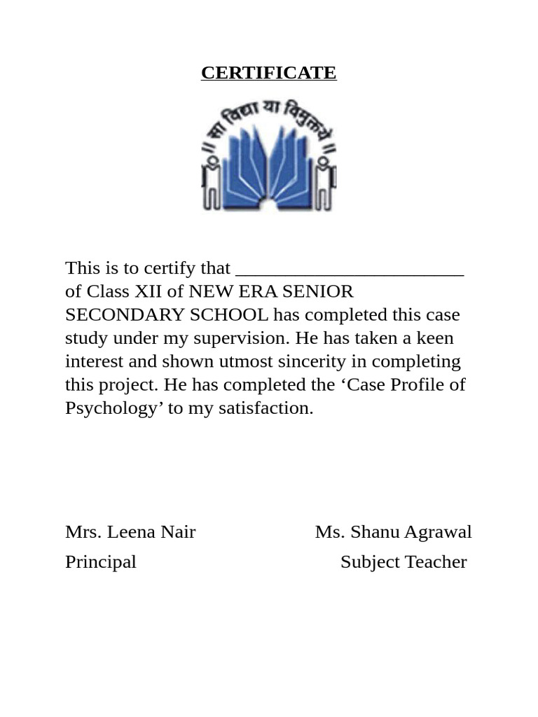 Certificate Foe Case Study (Male) | PDF
