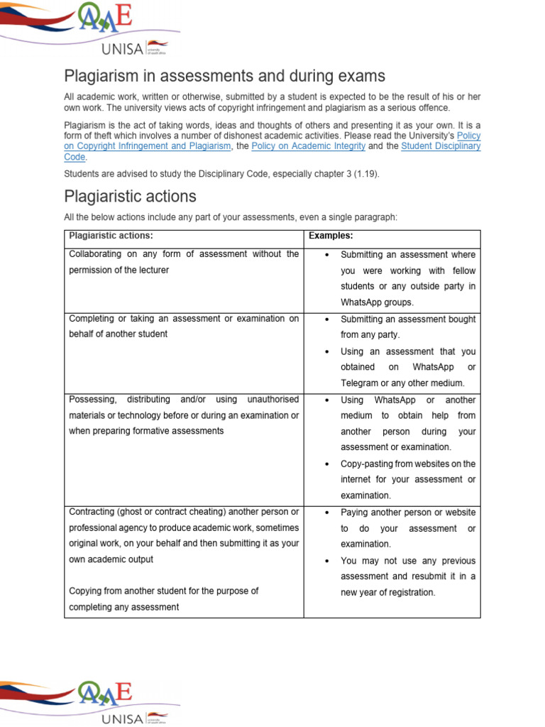 Plagiarism in Assessments and During Exams - Snippet | PDF | Plagiarism ...