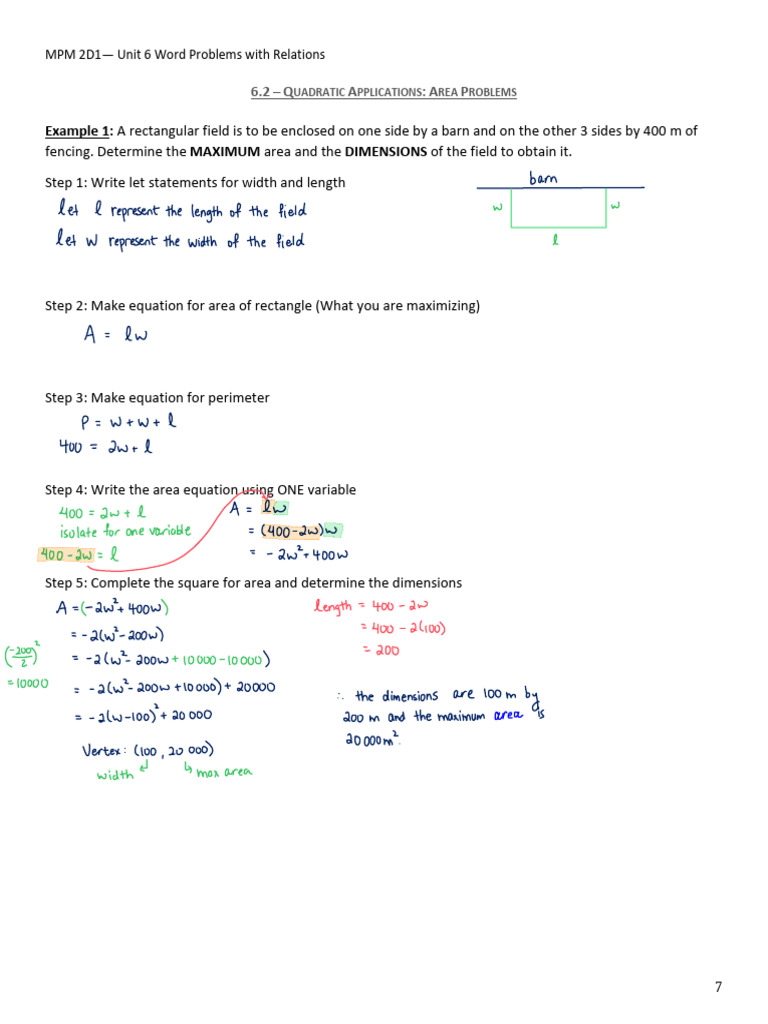 Quadratic Applications: Area Optimization | PDF | Area | Length