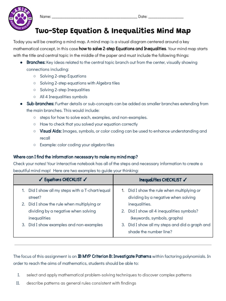 2-Step Equations and Inequalites Mind Map | PDF | Equations | Algebra