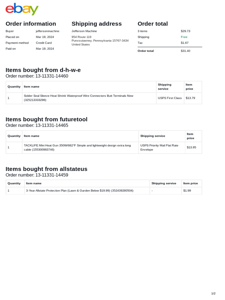 Order details _ eBay | PDF | United States Postal Service ...