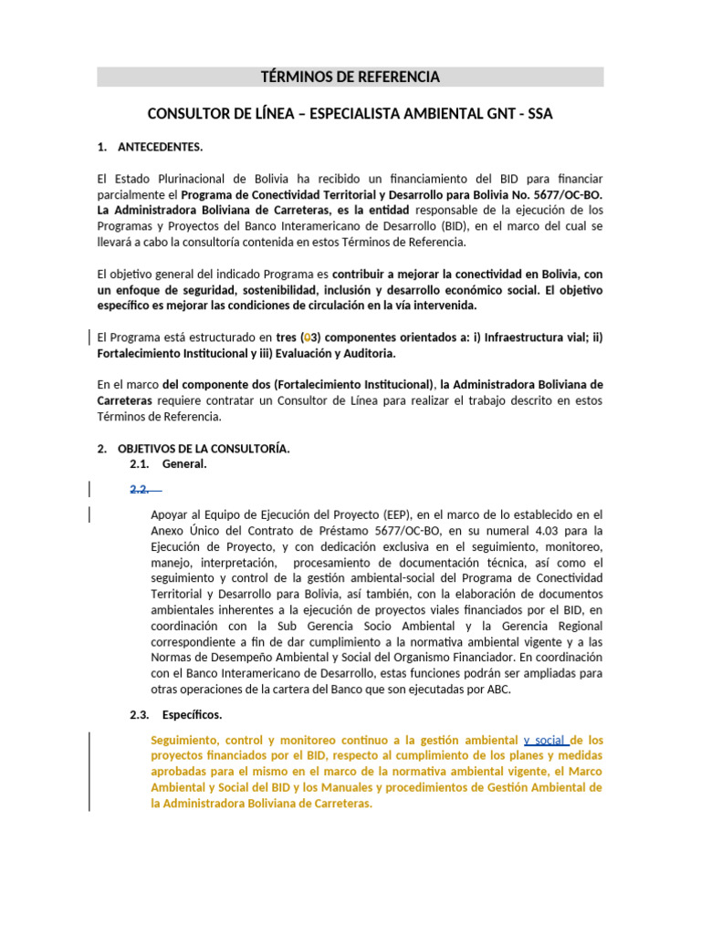 TDRs Especialista Ambiental 5677. 03.01.2025 | PDF | Banco ...
