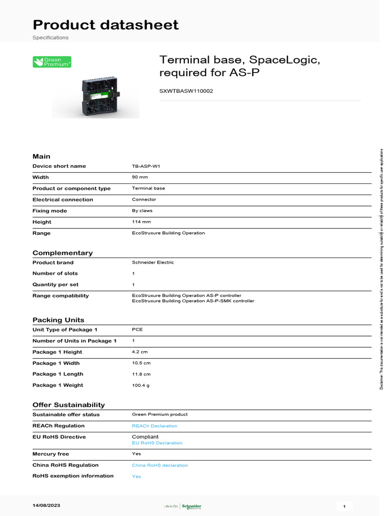 SpaceLogic Terminal Base Datasheet | PDF