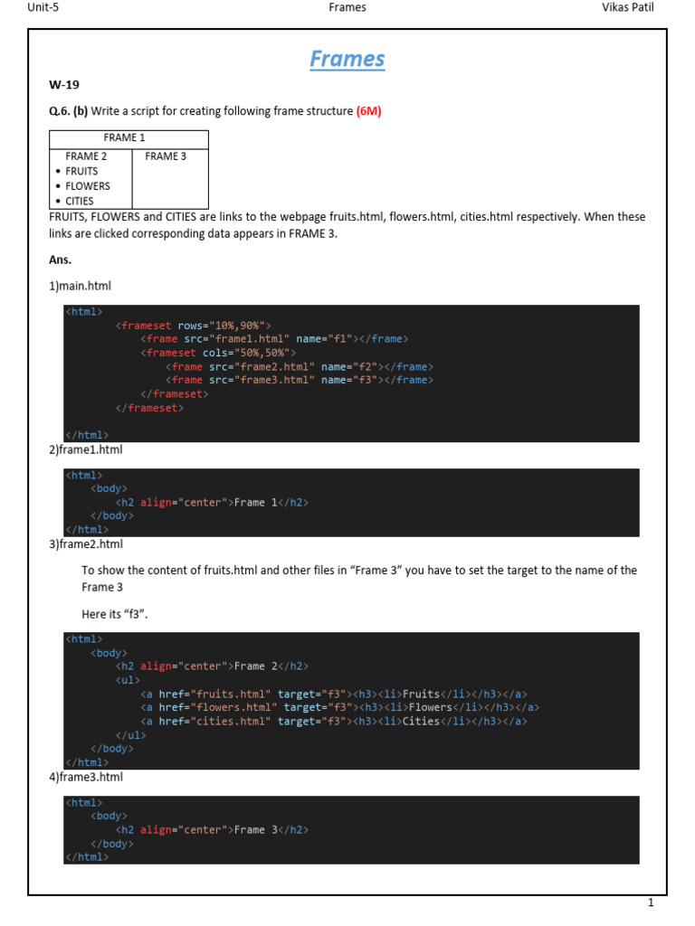 Client Side Scripting Unit-5 (Frames Pyq's) | PDF | Cyberspace | Software Development