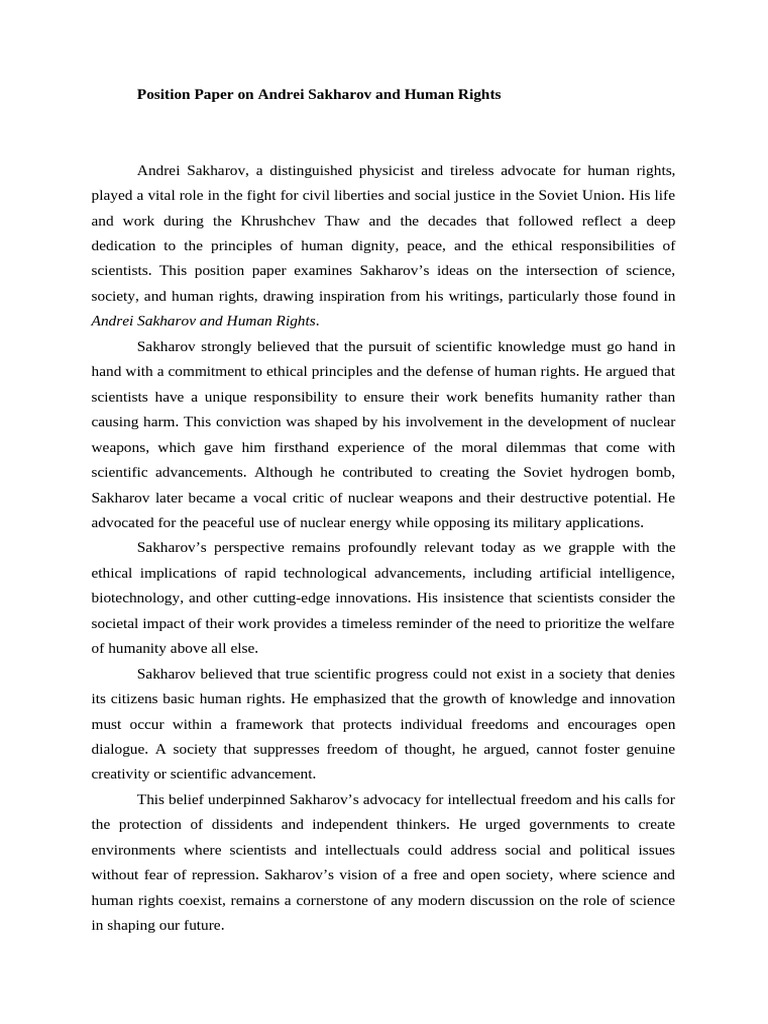 Soviet 1950s and 1970th, position paper | PDF | Andrei Sakharov | Human ...