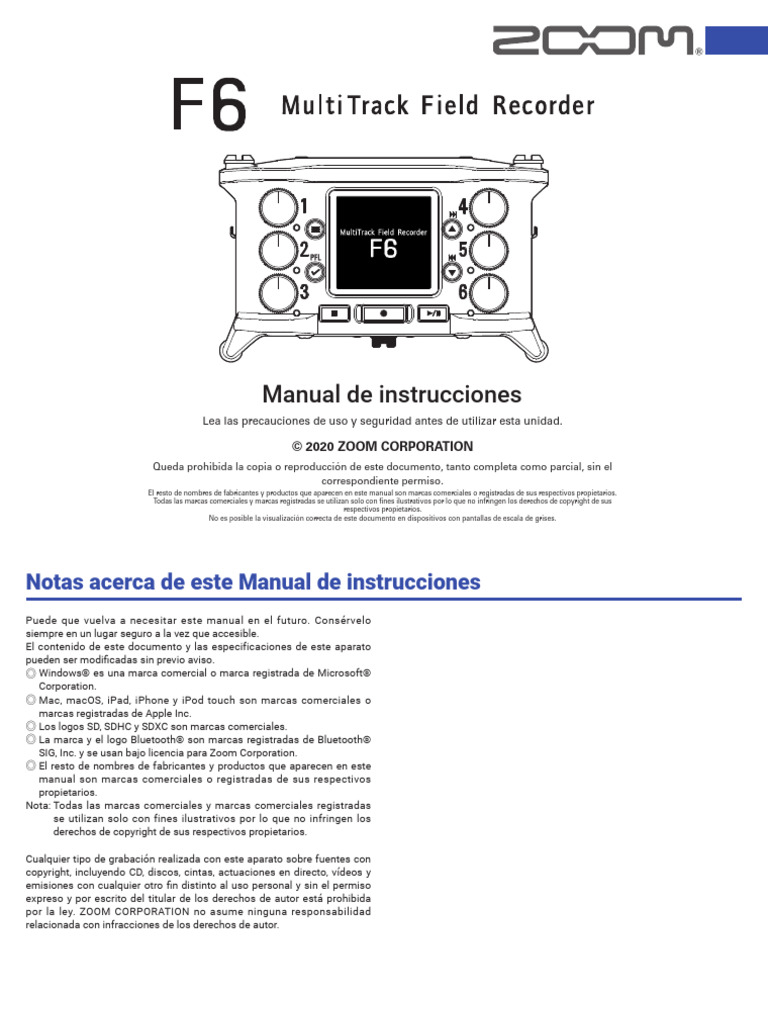 Zoom F6 User Manual | PDF | Conversor analógico a digital | Derechos de ...