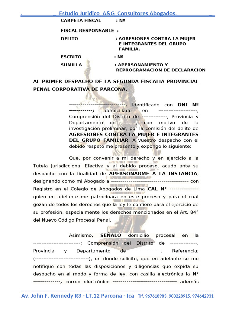 Apersonamiento y Reprogramacion de Declaracion | PDF | Abogado | Justicia