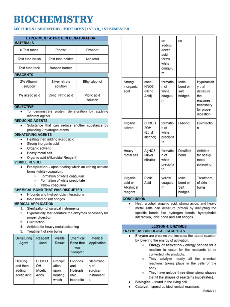 Biochemistry Midterm Reviewer | PDF | Enzyme | Active Site