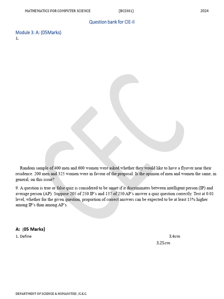 BCS301- CIE II-Question Bank | PDF | Standard Deviation | Statistical Theory
