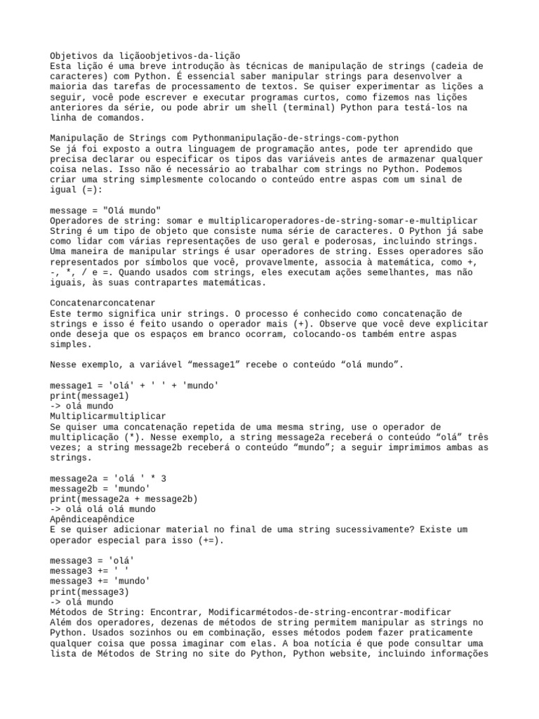Cadeia (Manipulação) de Textos | PDF | Python (linguagem de programação ...