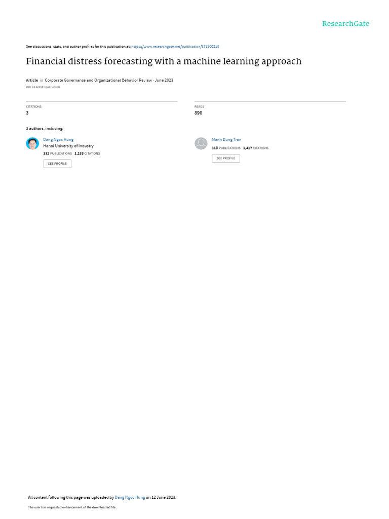 Financial Distress Forecasting With A Machine Learning | PDF | Support ...