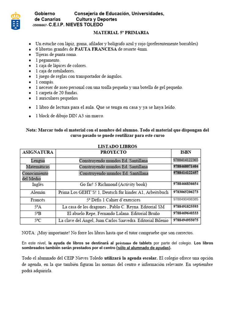 5o-primaria-24-25-1 | PDF | Infancia | Materiales de Conservación y Restauración